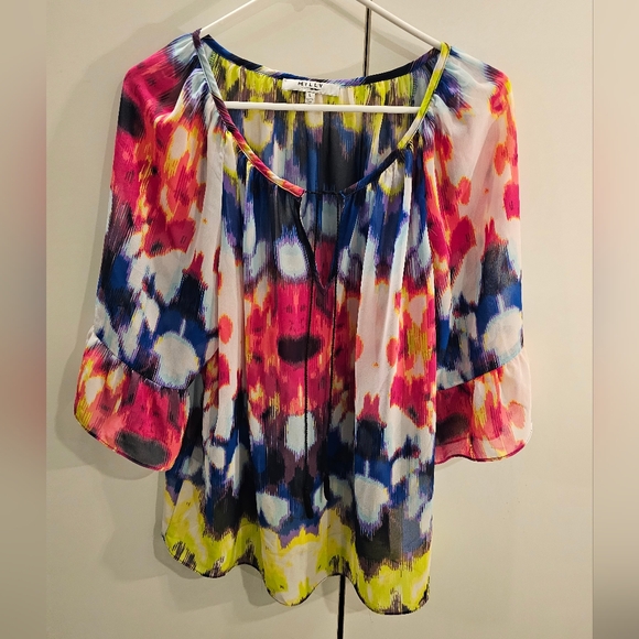 Milly | Tops | Milly Womans Large Sheer Multicolor Blouse | Poshmark